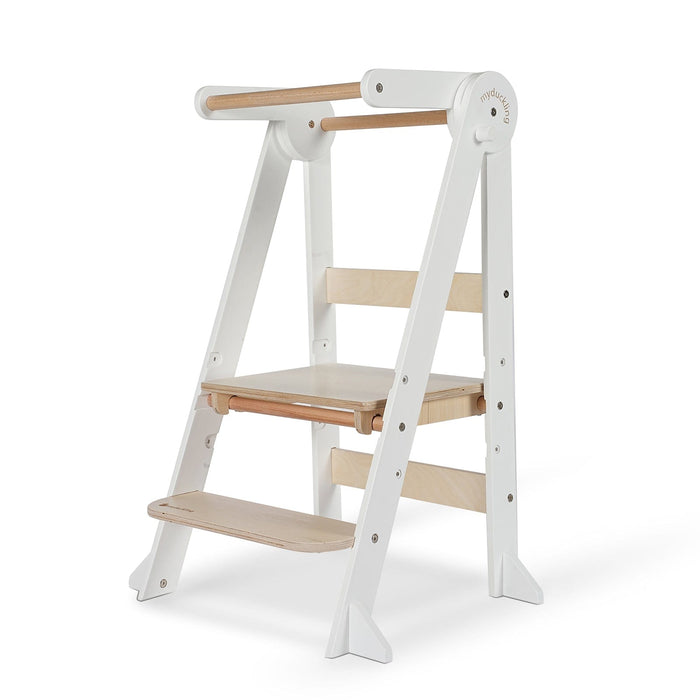 My Duckling Deluxe Folding Adjustable Learning Tower - White/Natural ...