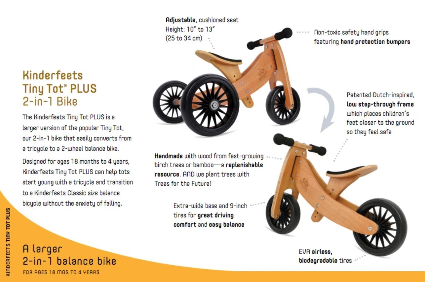 Kinderfeets Wooden 2-In-1 Tiny Tot Trike/Tricycle/Balance Bike (Sage) — Toypark Australia